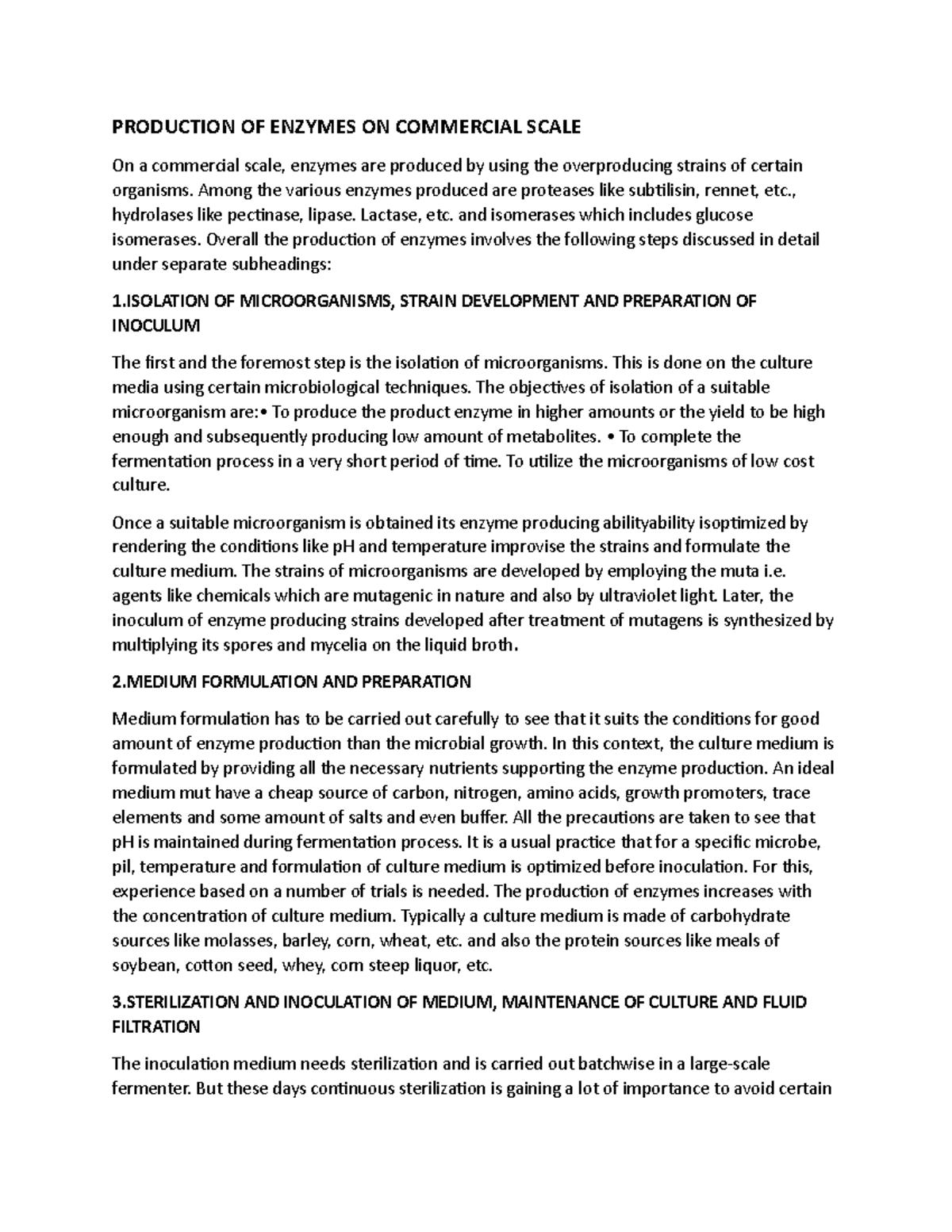 Production of enzymes on commercial scale - PRODUCTION OF ENZYMES ON ...