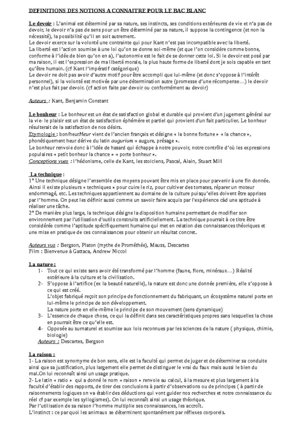 Definition des notions pour le bac blanc - DEFINITIONS DES NOTIONS A ...