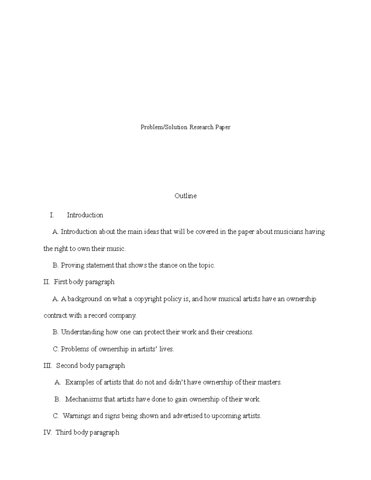 English 1020 - Problem Solution Paper - Problem/Solution Research Paper ...