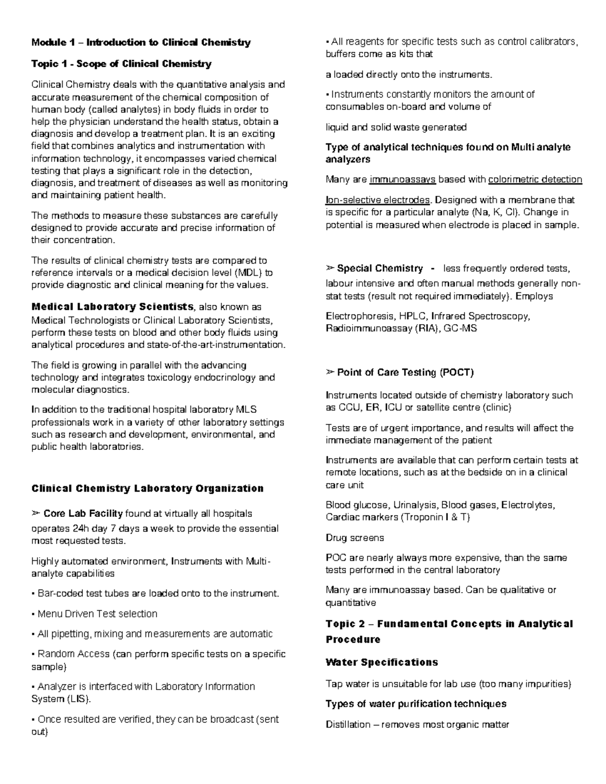Introduction to Clinical CHEM (LEC Notes) - Module 1 – Introduction to ...