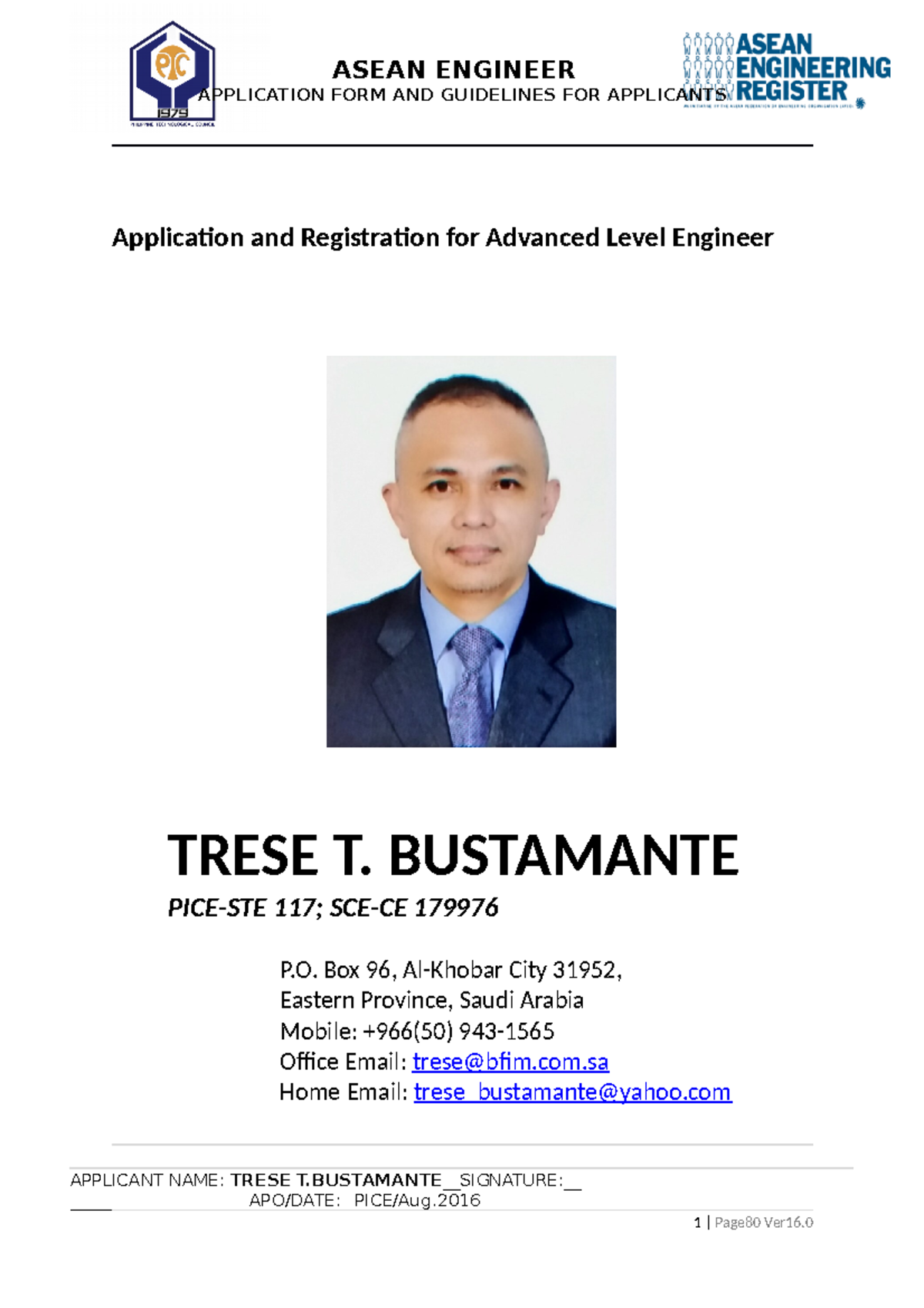 3 AER Form 2017 13 - APPLICATION FORM AND GUIDELINES FOR APPLICANTS Application and Registration ...