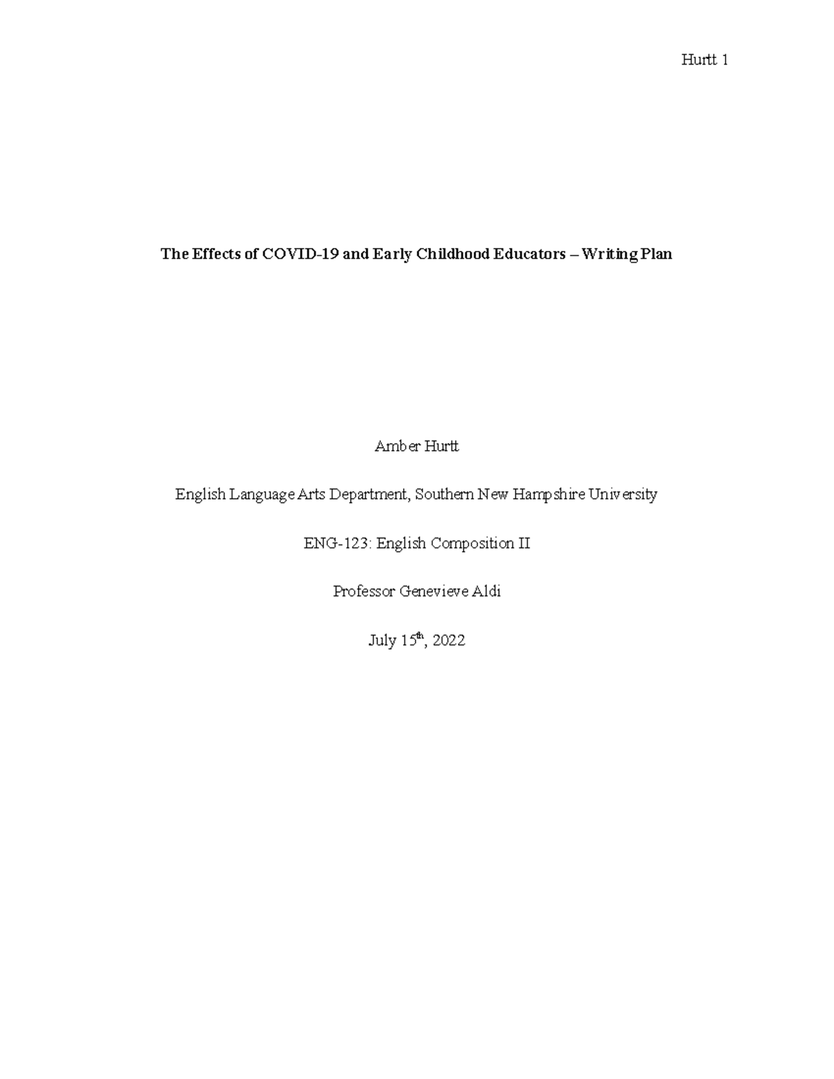 The Effects of Covid-19 and Early Childhood Educators – Writing Plan ...