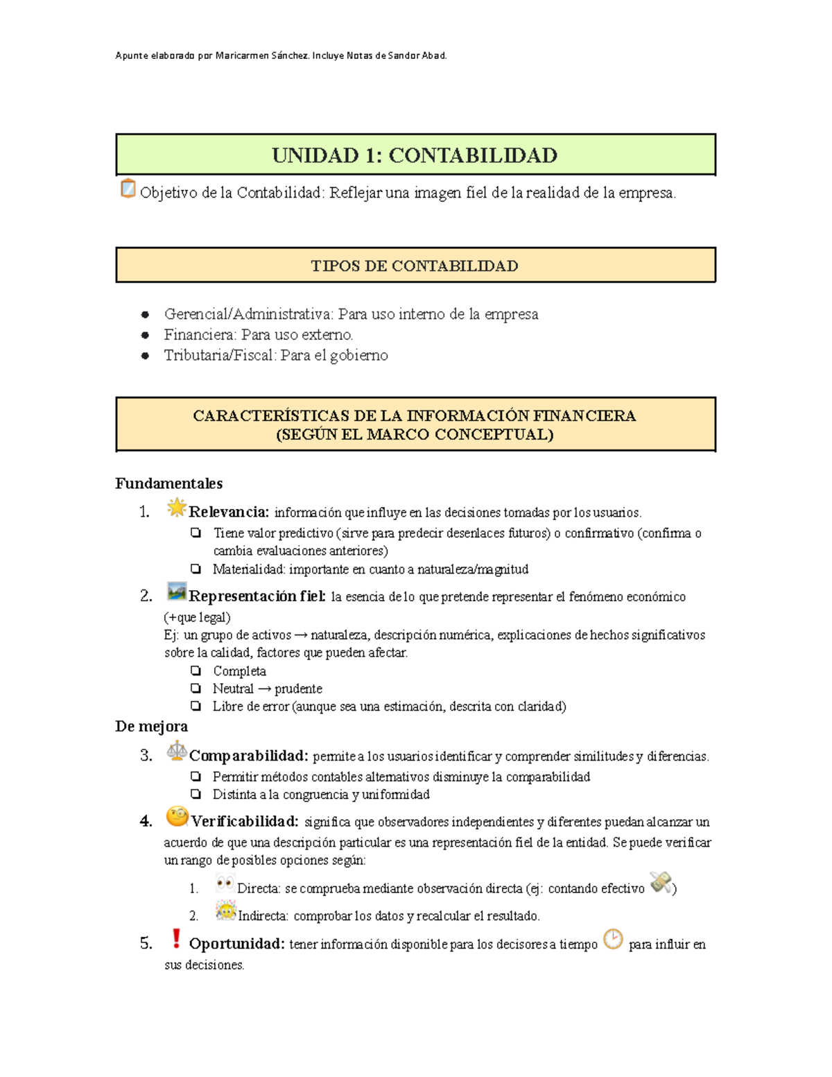 Resumen Prueba 1 Contabilidad- Maricarmen - Ae elabad Maicame Sáche Icle Na de Sad Abad UNIDAD 1 ...