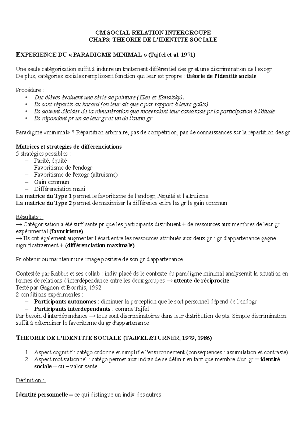 5- Théorie de l'identité sociale - CM SOCIAL RELATION INTERGROUPE CHAP3 ...