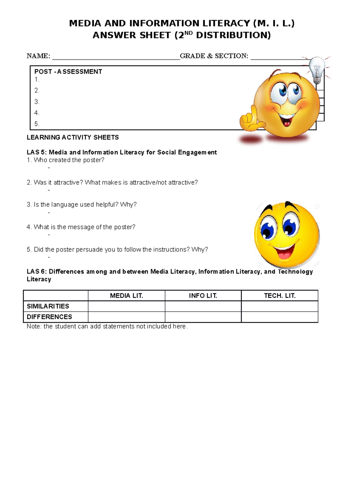 MIL Answer Sheets - HOPE IT HELPS - MEDIA AND INFORMATION LITERACY (M ...