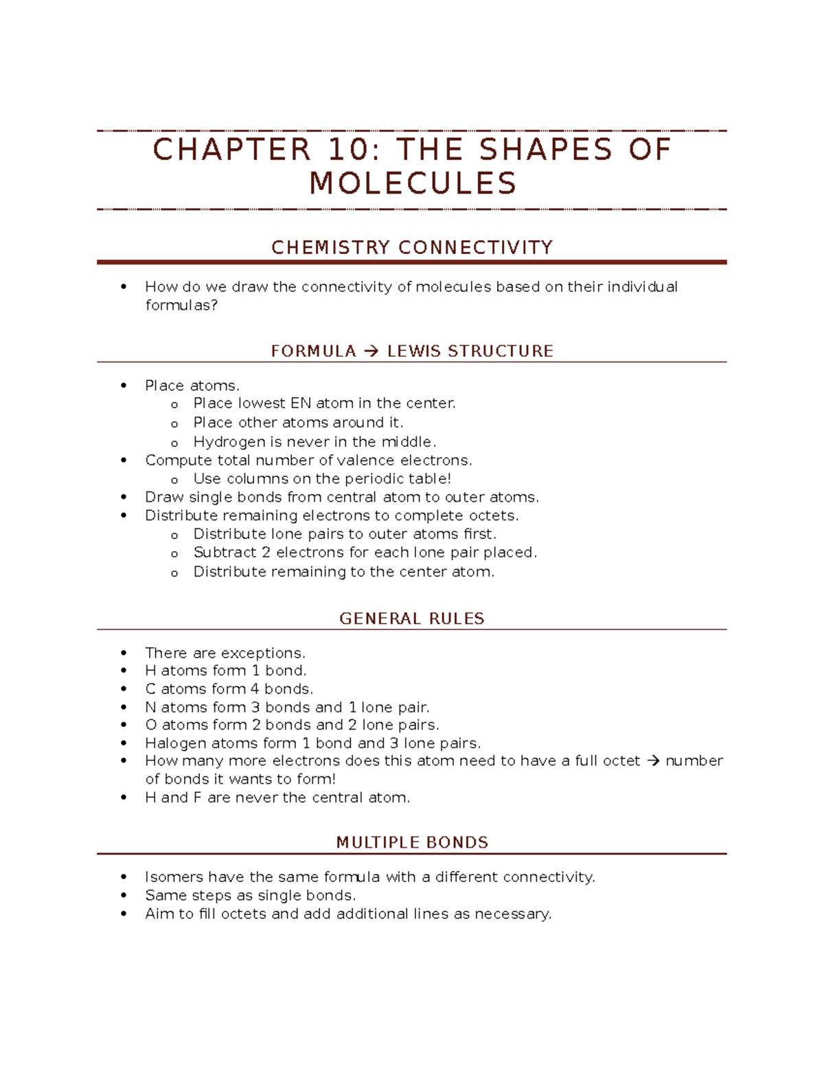 Ch 10 - Molecule Shapes - C H A P T E R 1 0 : T H E S H A P E S O F M O ...