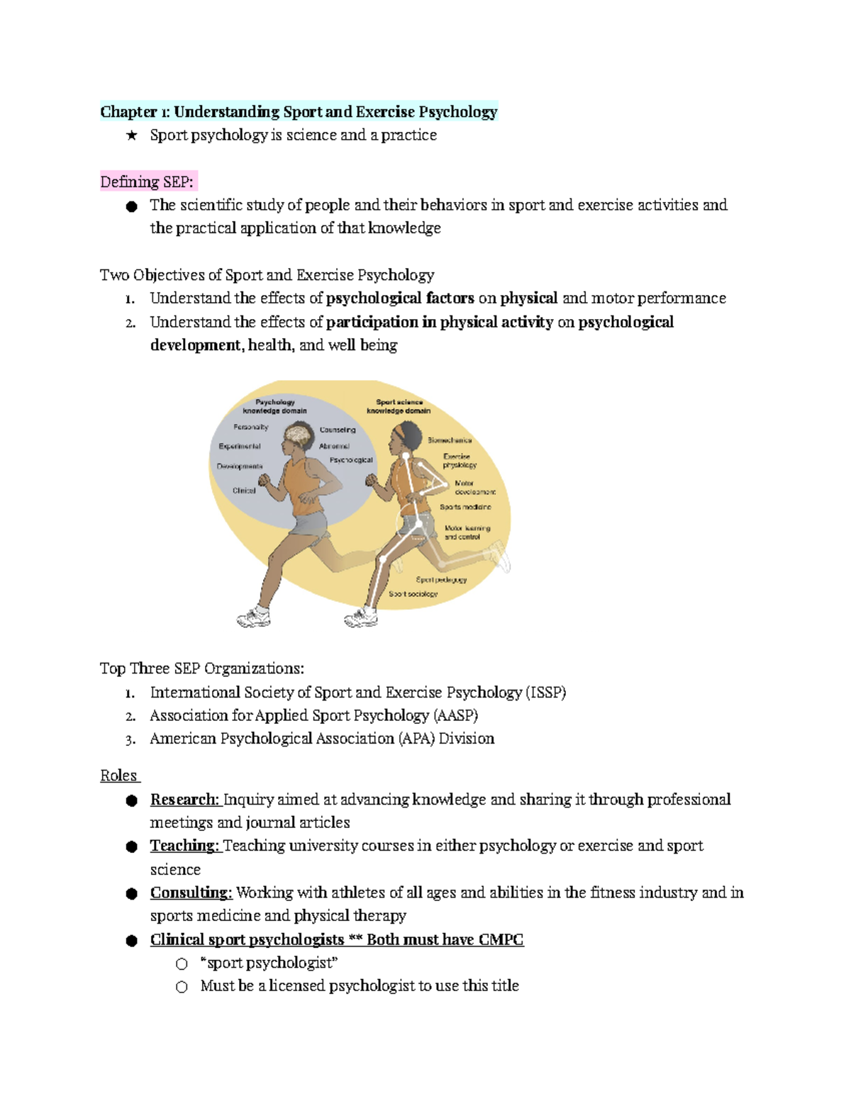 SEP Study Guide Exam 1 - Foundations of Sport and Exercise Psychology ...