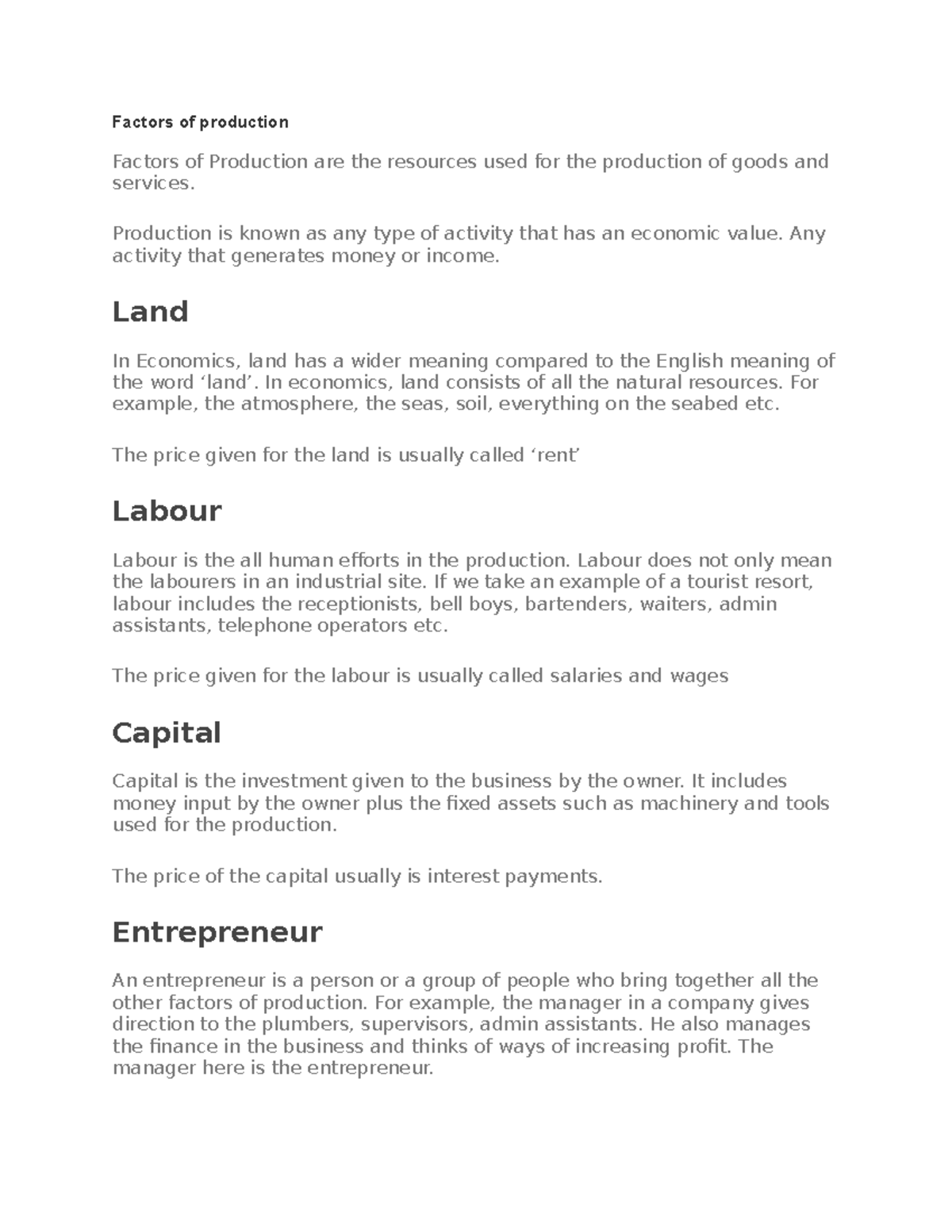 1.3 Factors of production micro economics AS for A levels - Factors of ...