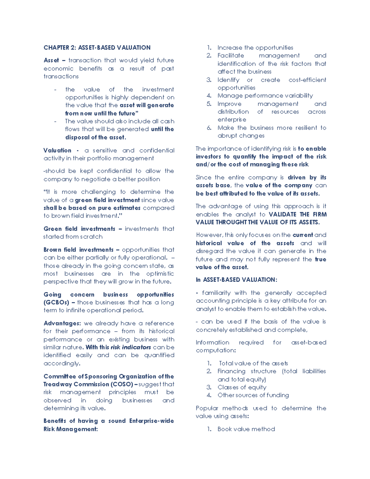 Chapter 2 - Asset Based Valuation - CHAPTER 2: ASSET-BASED VALUATION ...