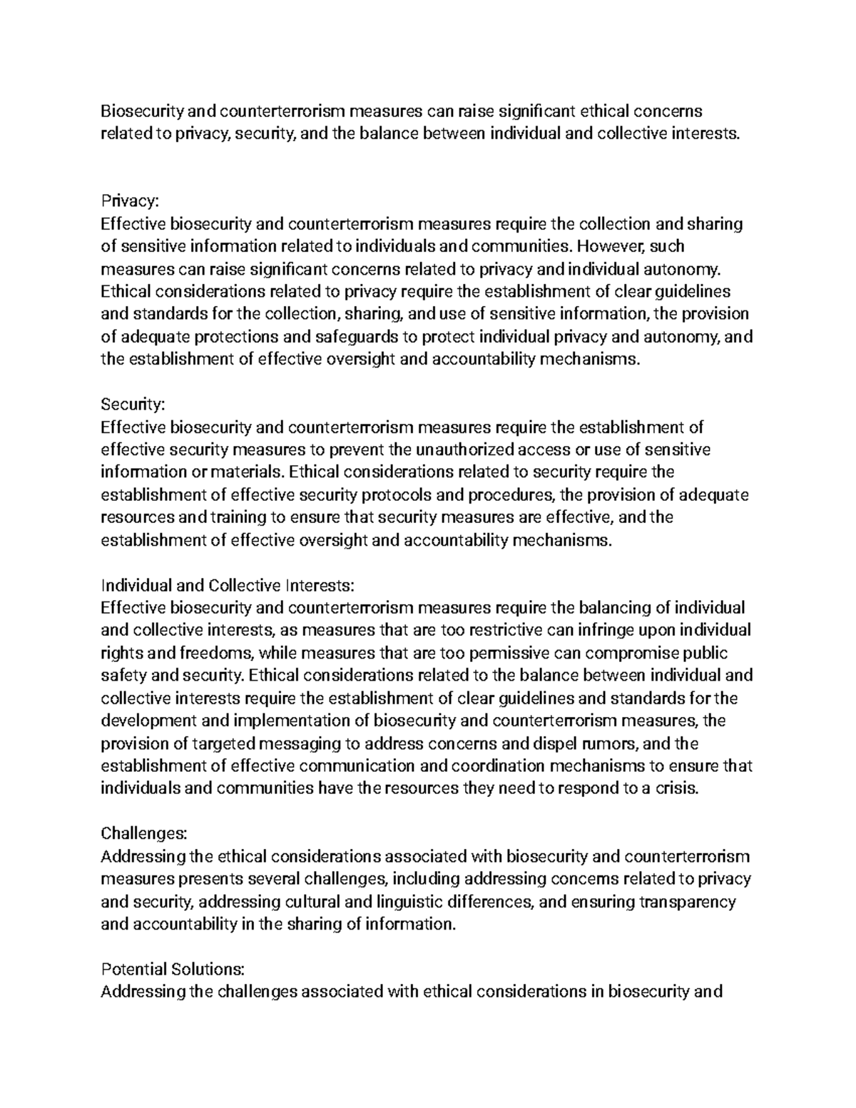 Ethical Considerations in Biosecurity and Counterterrorism ...