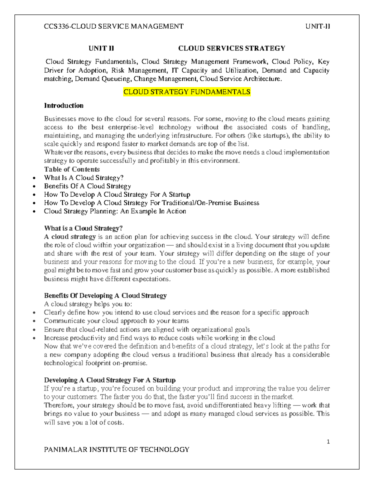 CSM UNIT II - Cloud service management unit 2 - 1 UNIT II CLOUD ...