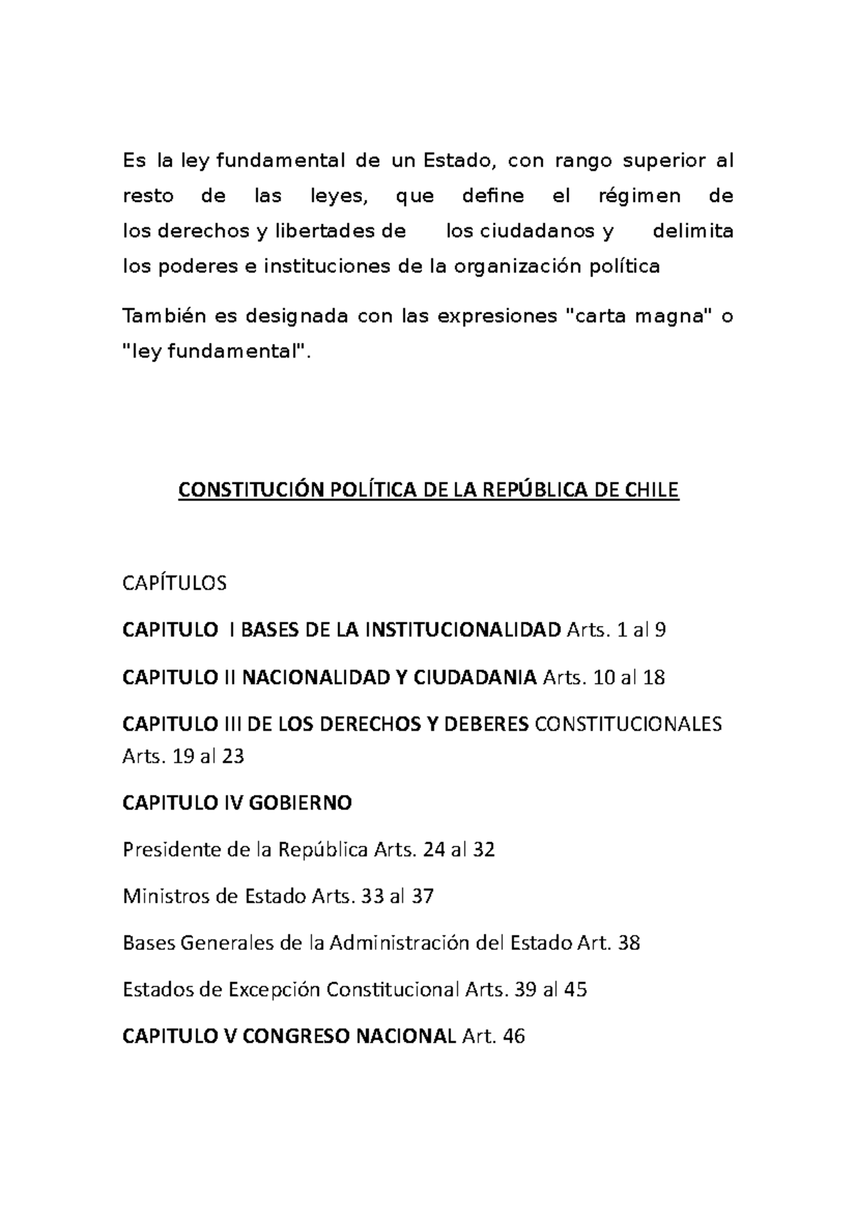 Constitución Política De La República De Chile Es La Ley Fundamental
