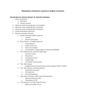 Outline Introduction to Literary Genres Spanish American Literature ...