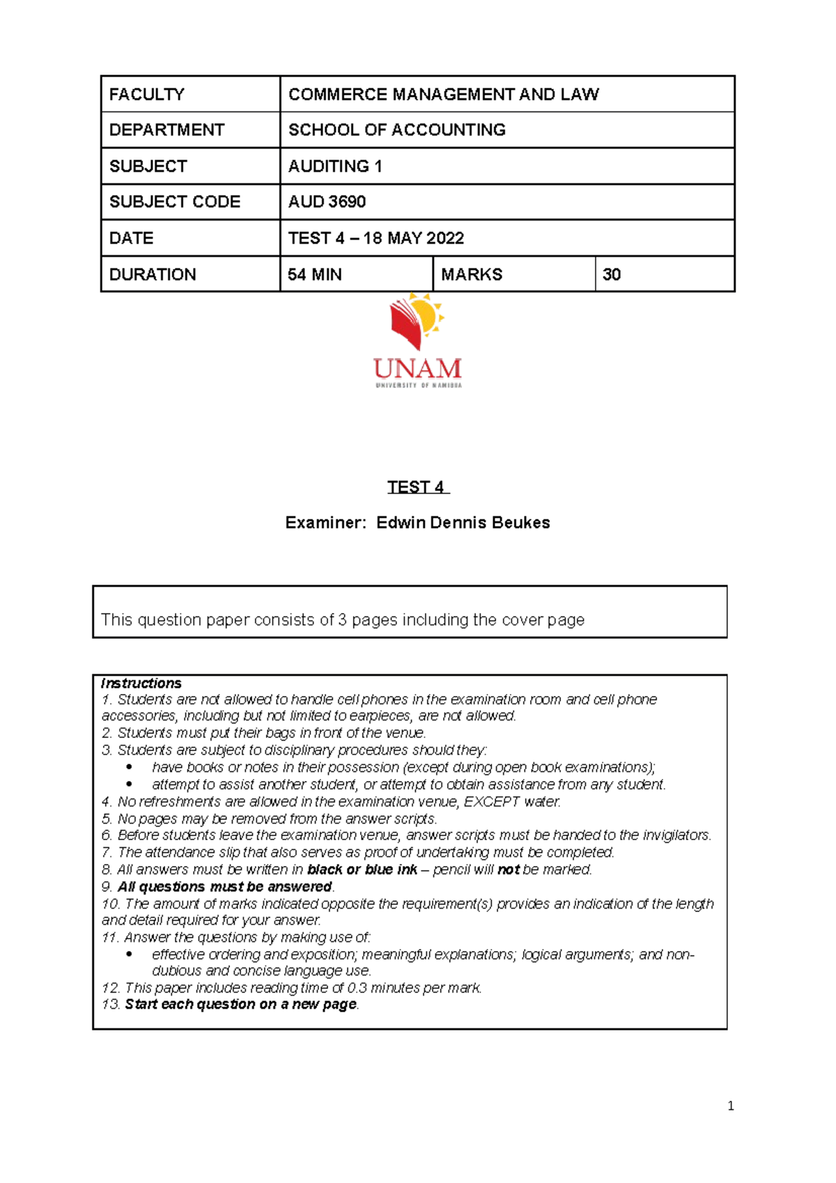 Test 4 2022 - 18 May 2022 - please do take notes of this work - FACULTY ...