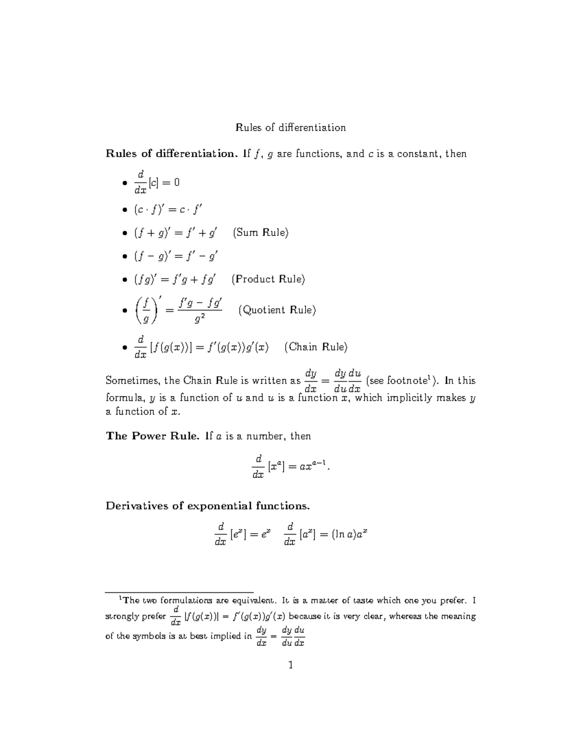 MATH1720- Resourcesdifferentiation List Of Formulas - Rules of ...