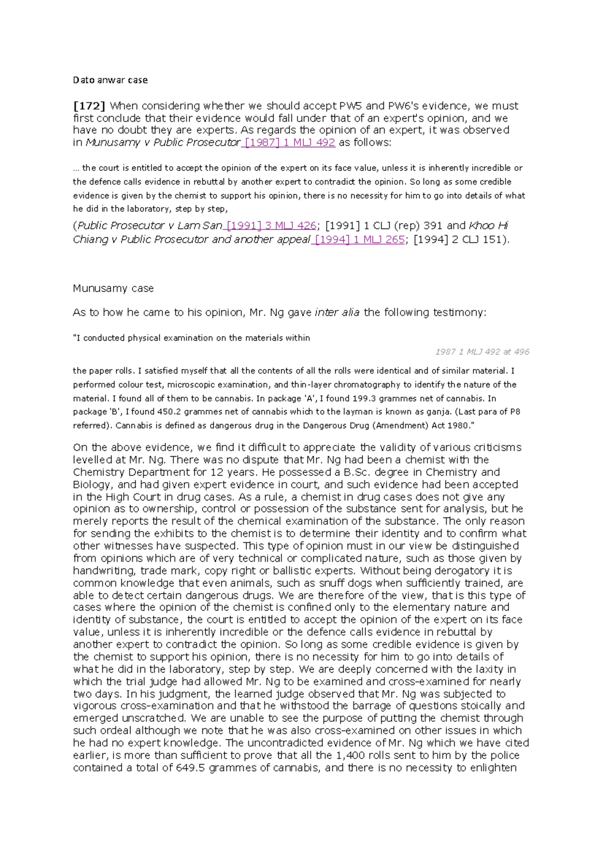 Dato anwar case - Tuan Muniandy - Dato anwar case When considering ...