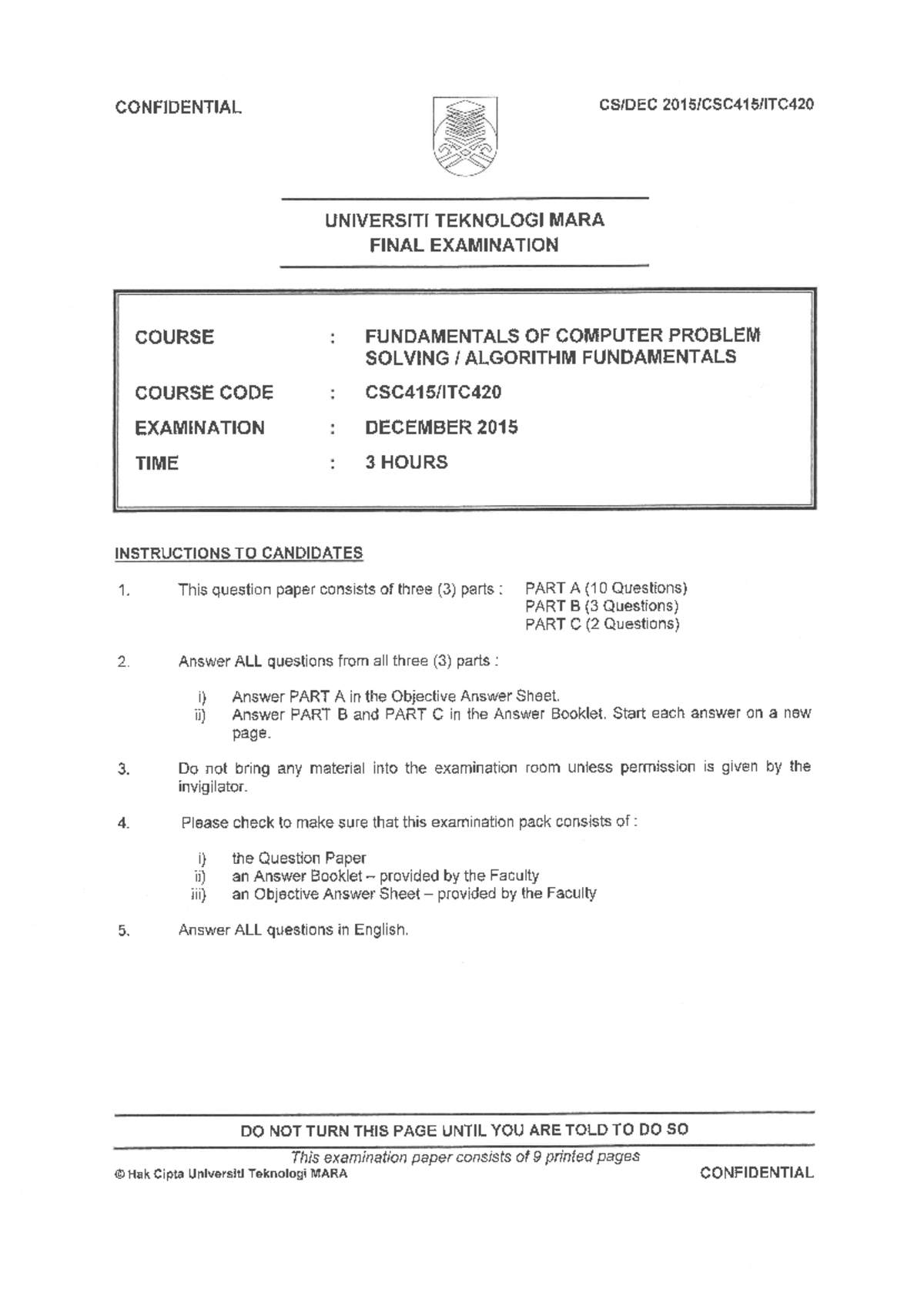 Faculty Computer Sciences And Mathematic 2016 Session 1 Degree Csc415 Itc420 Introduction To