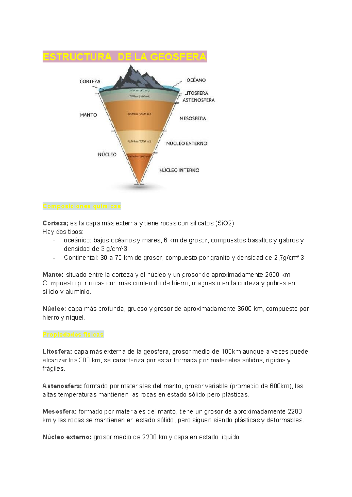 Capas de la geosfera - ESTRUCTURA DE LA GEOSFERA Composiciones químicas ...