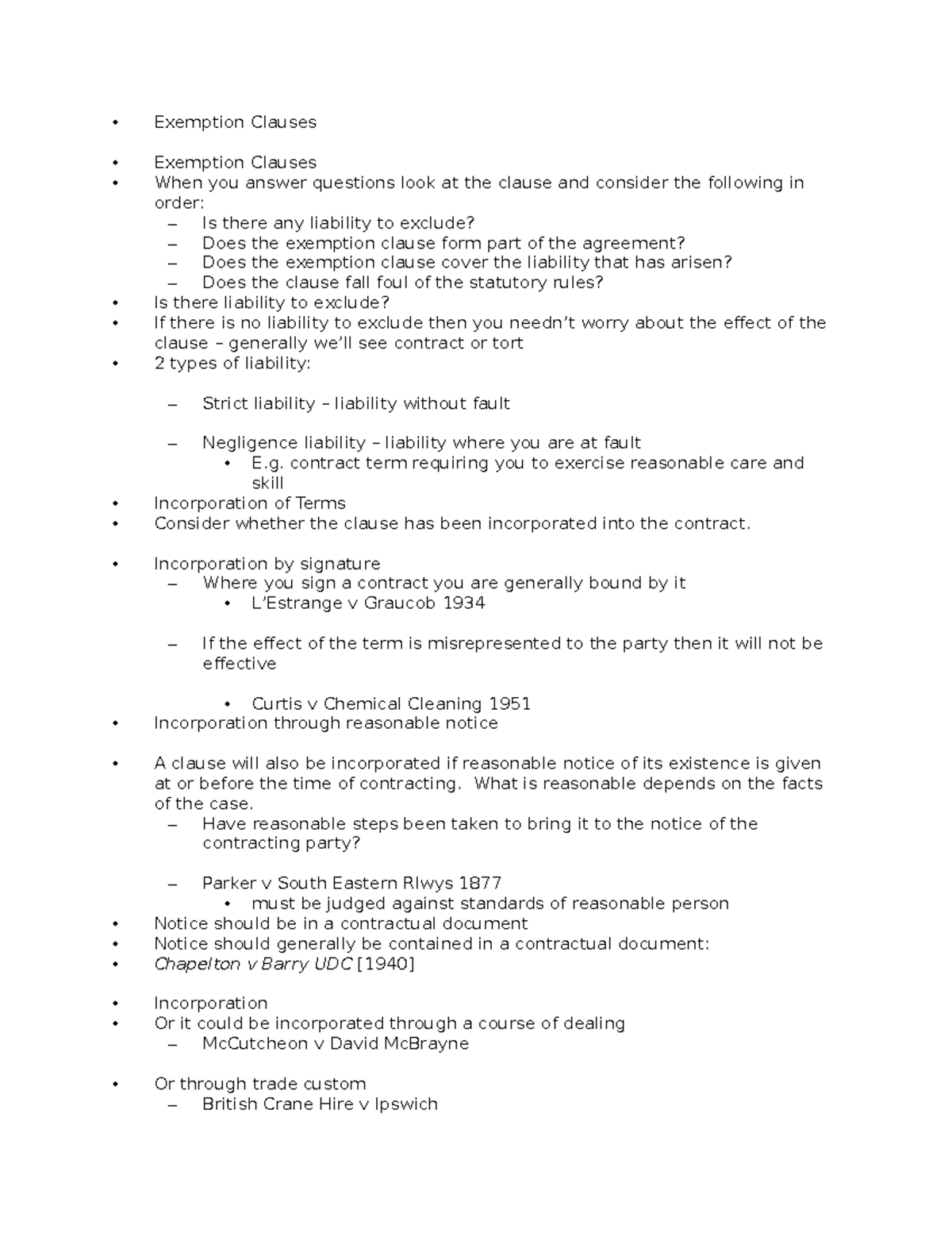Exemption Clauses Revision - Exemption Clauses Exemption Clauses When ...