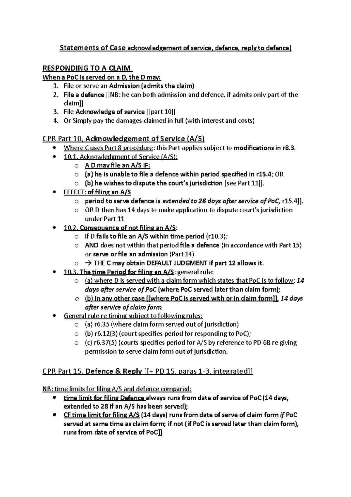 Acknowledgement of service defences - File or serve an Admission ...