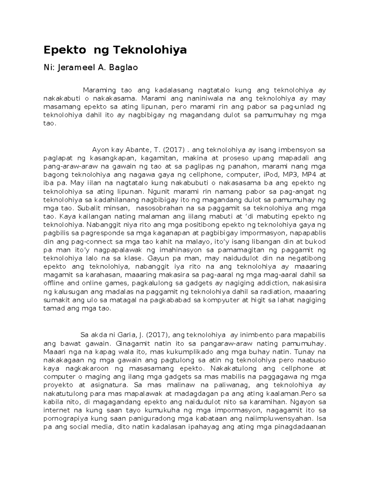 Epekto-ng-teknolohiya compress - Epekto ng Teknolohiya Ni: Jerameel A. Baglao Maraming tao ang ...
