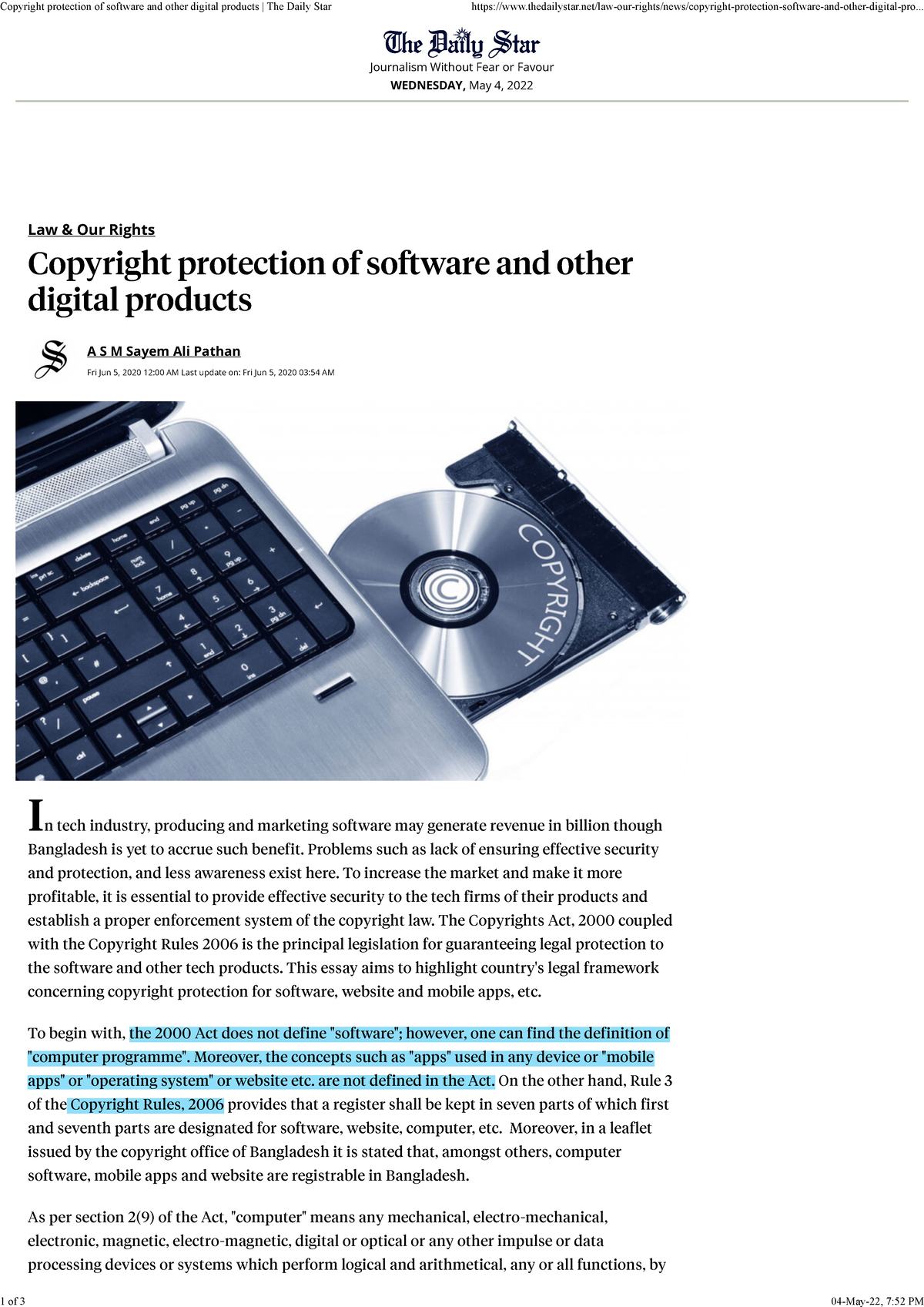 Copyright protection of software and other digital products - Law & Our ...