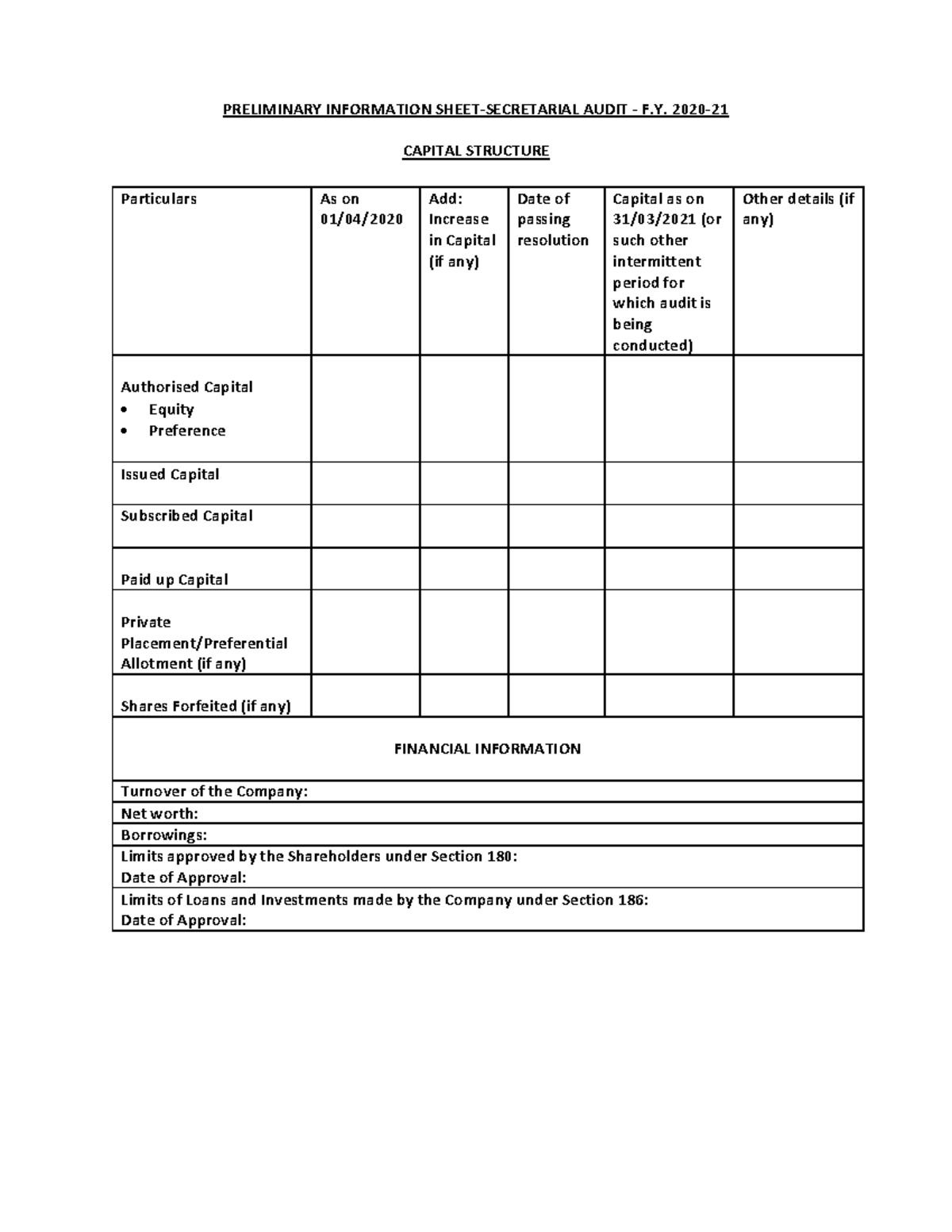 Preliminary Info Sec Audit 2020-21 - PRELIMINARY INFORMATION SHEET ...
