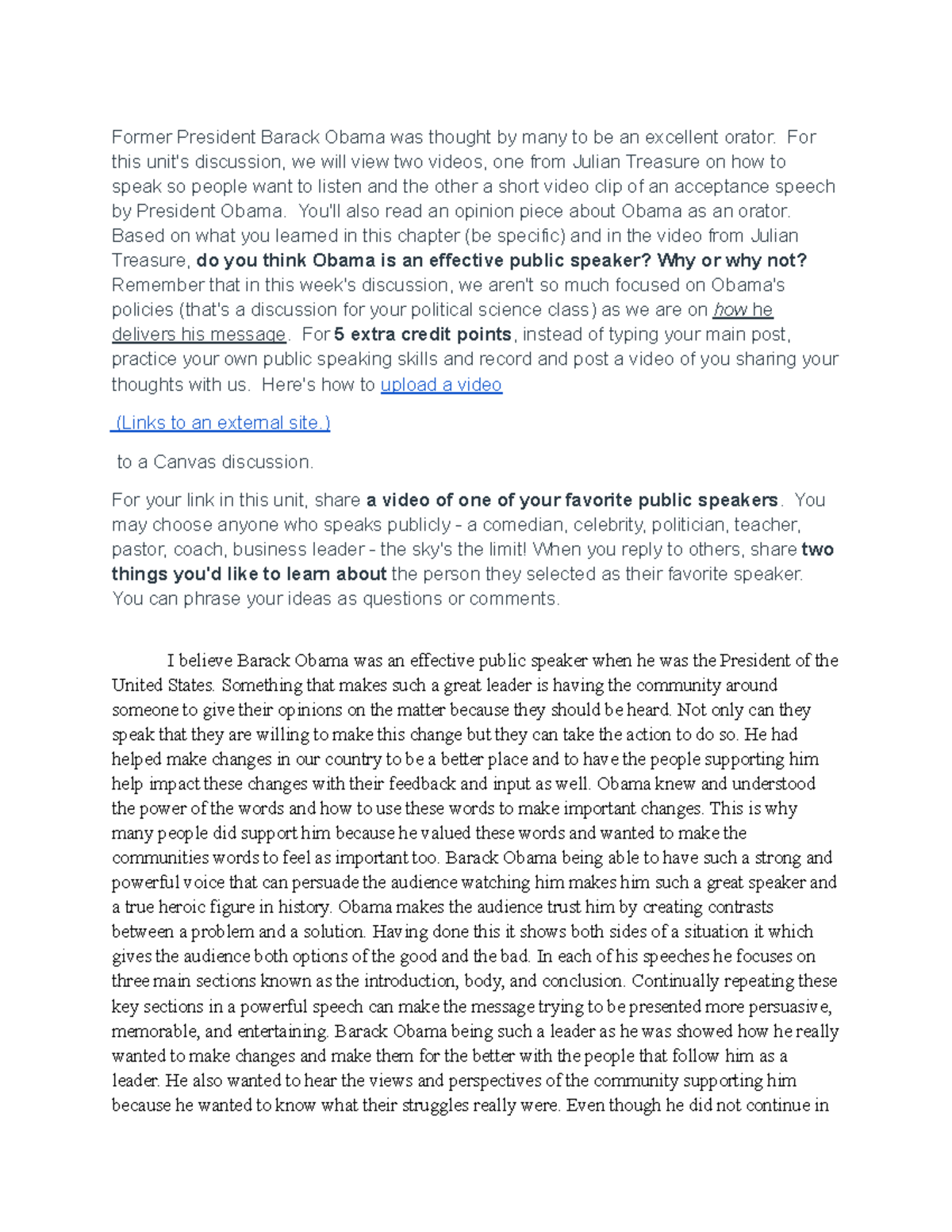 Discussion 13 - Barrack Obama assignment from the textbook - Former ...