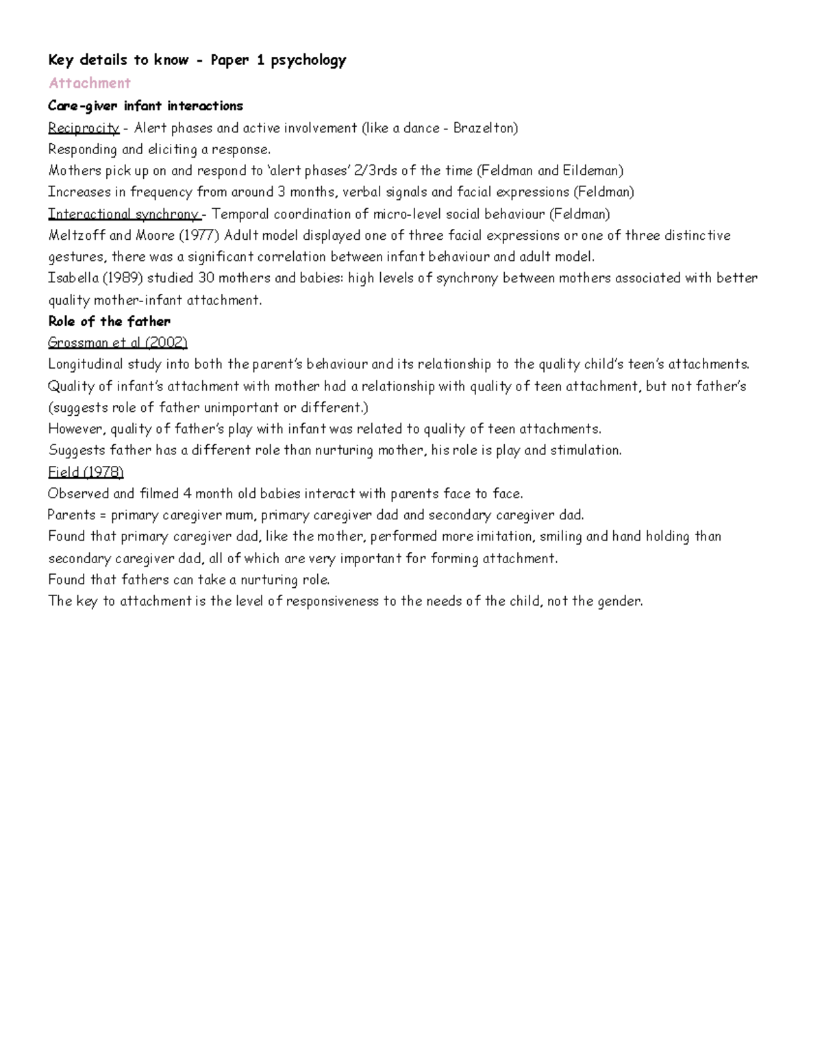 Key details to know - Paper 1 psychology attachment - Key details to ...