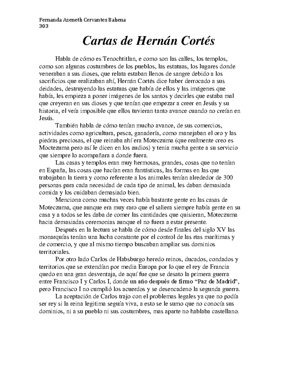Cartas de Hernán Cortés - Fernanda Azeneth Cervantes Bahena 303 Cartas ...