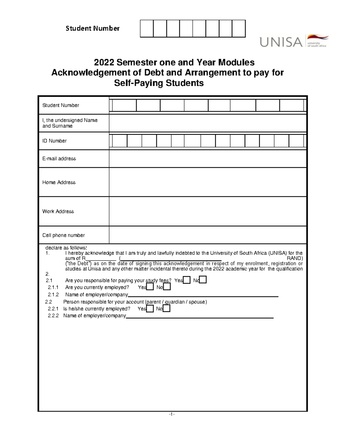 AOD Form 2022 - AOD form - Student Number 2022 Semester one and Year ...