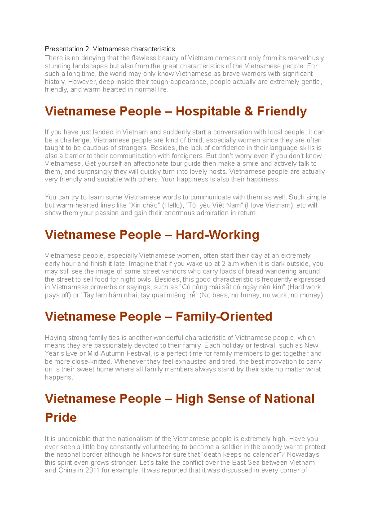 Presentation 2 Vietnamese characteristics - Presentation 2: Vietnamese ...