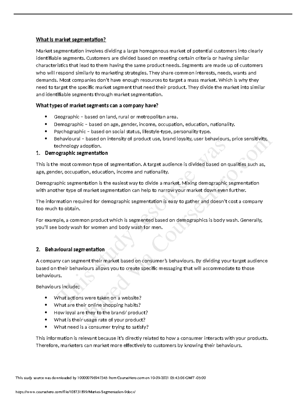 Market Segmentation Notes for General - Marketing - UTAR - Studocu