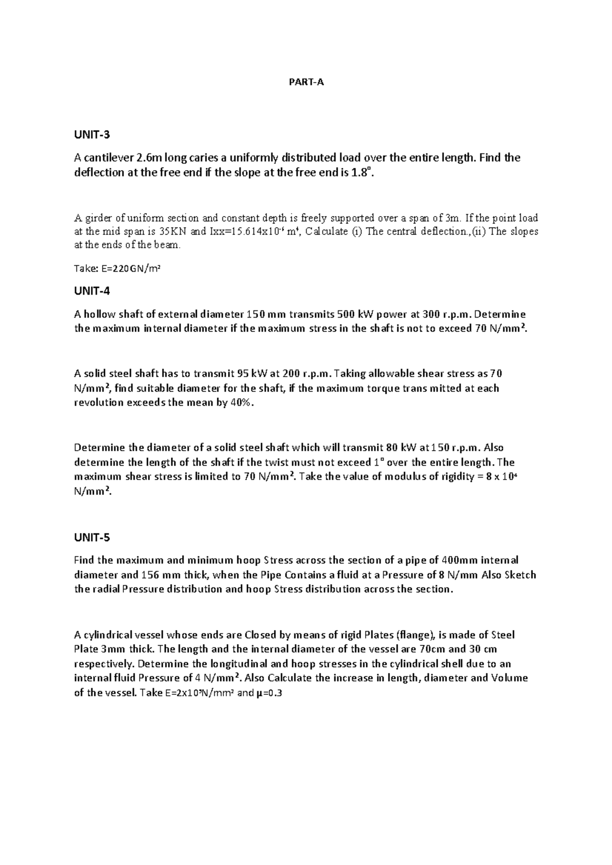Mos important questions unit 3,4,5 - PART-A UNIT- A cantilever 2 long ...