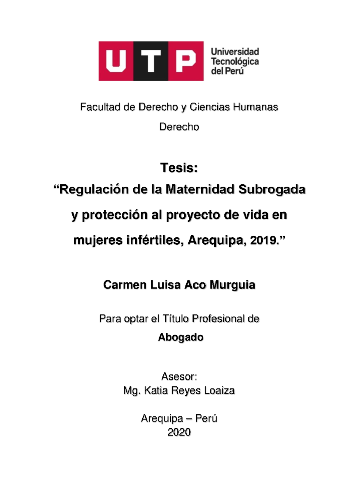 Carmen Aco Tesis Titulo Profesional 2020 - Facultad de Derecho y ...