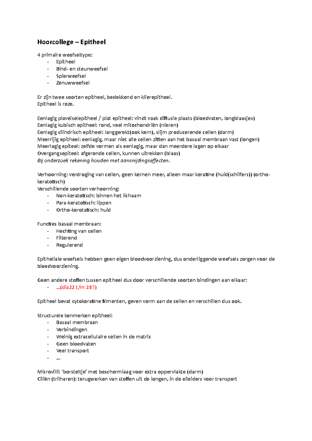 Epitheel - Hoorcollege – Epitheel 4 primaire weefseltype: - Epitheel ...