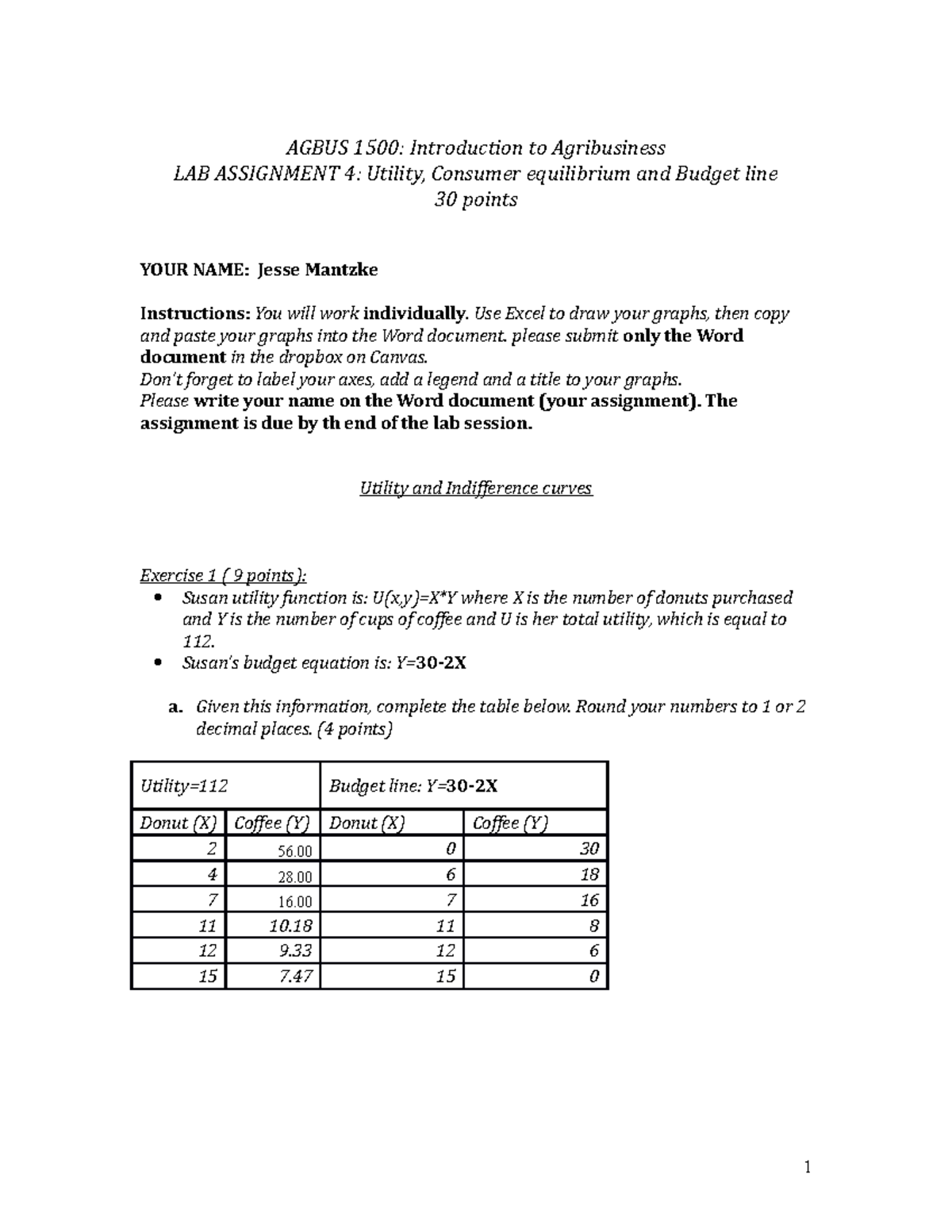 LAB Assignment 4 Consumer equilibrium, budget line, market demand and elasticity concepts ...