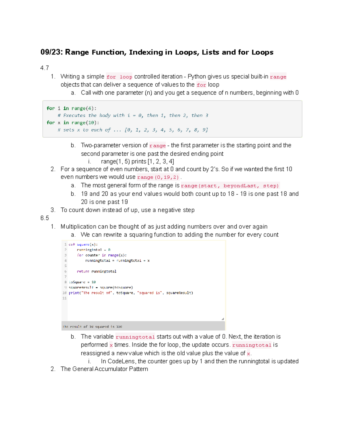 CS 101 Notes - Section 2 - 09/23: Range Function, Indexing in Loops ...