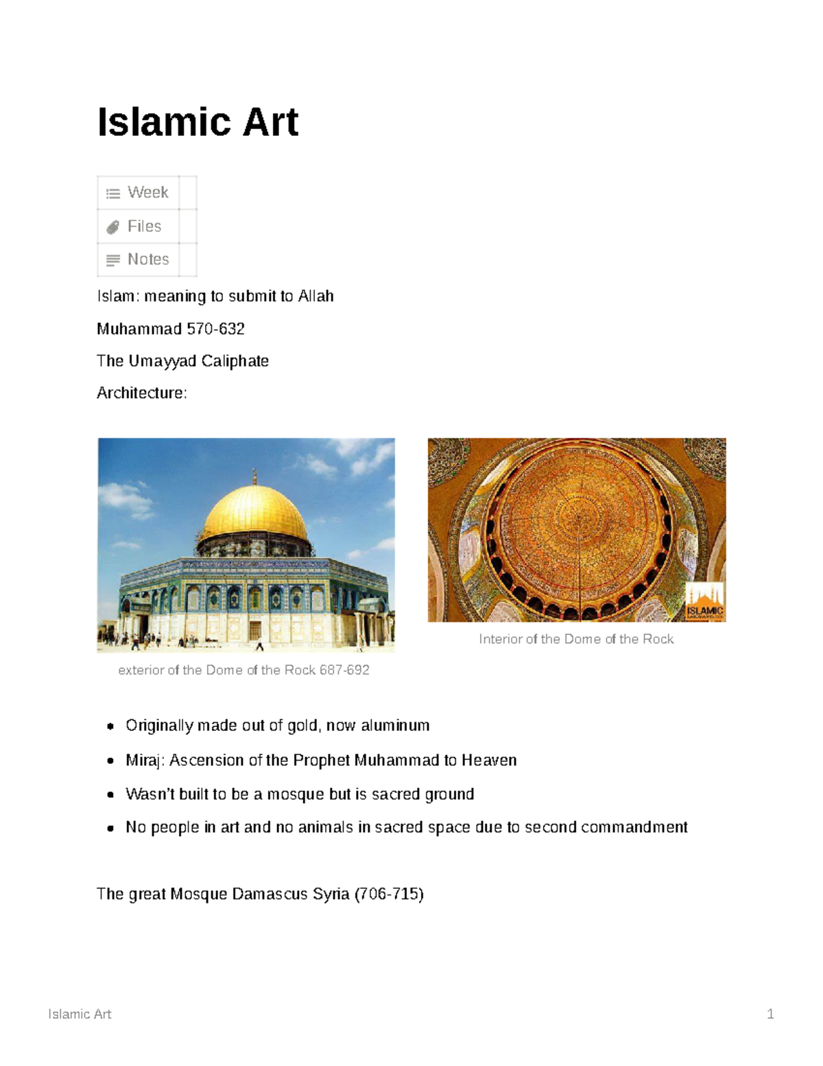 Islamic Art - Islamic Art Week Files Notes Islam: meaning to submit to ...