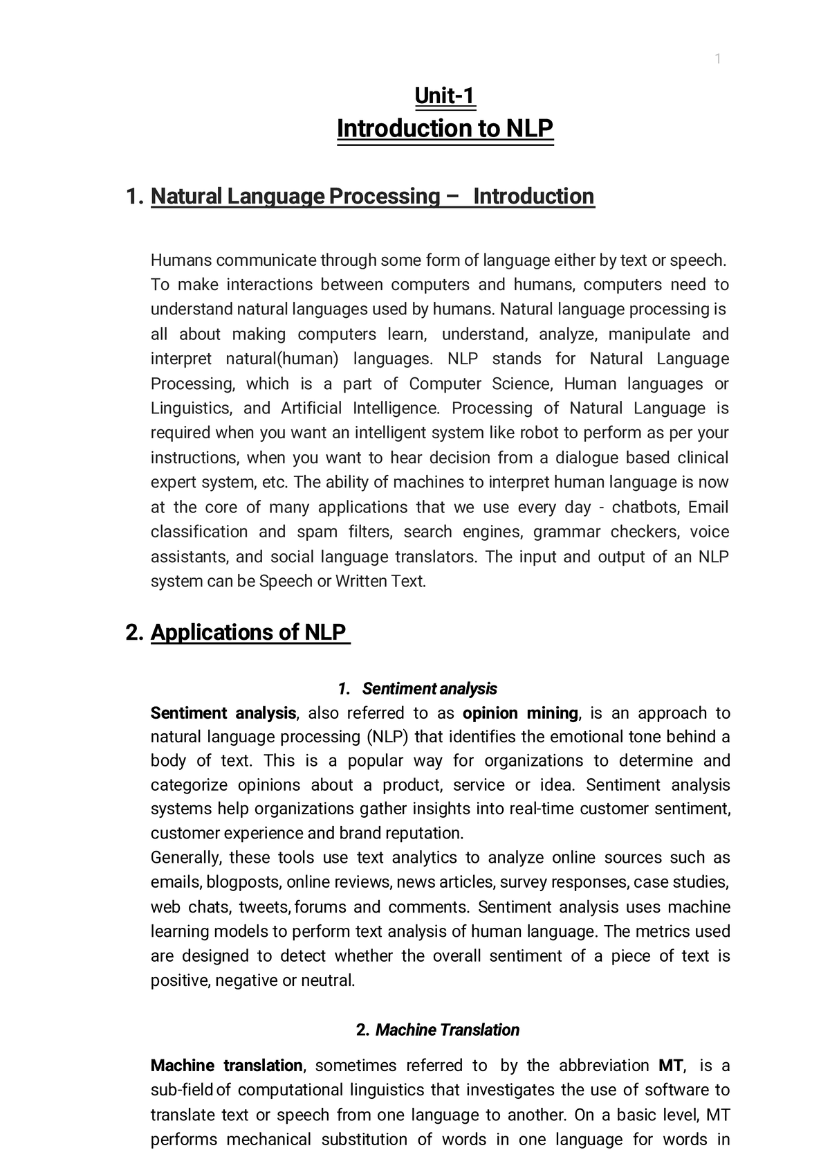 Bdaunit 1 Class Notes Of Bda Unit 1 All In Simple Way Unit Introduction To Nlp Natural