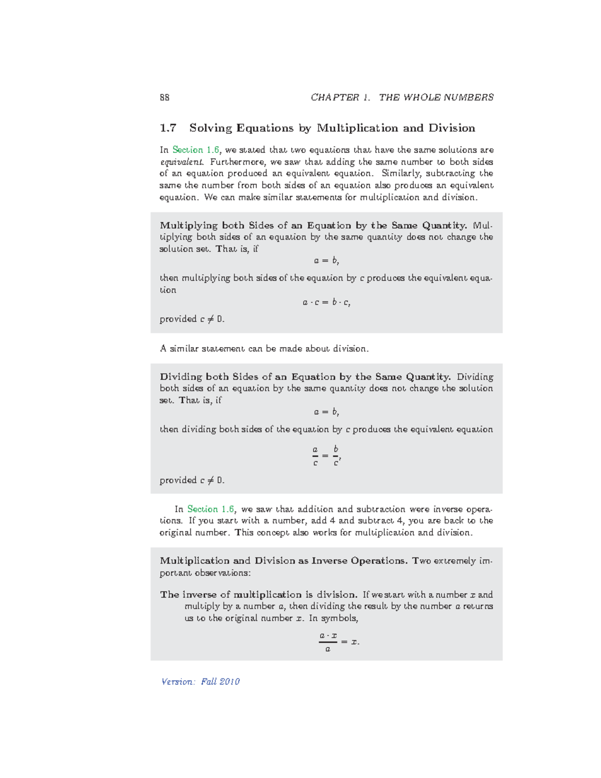 1 7Solve Equation Mult Div - 88 CHAPTER 1. THE WHOLE NUMBERS 1 Solving ...