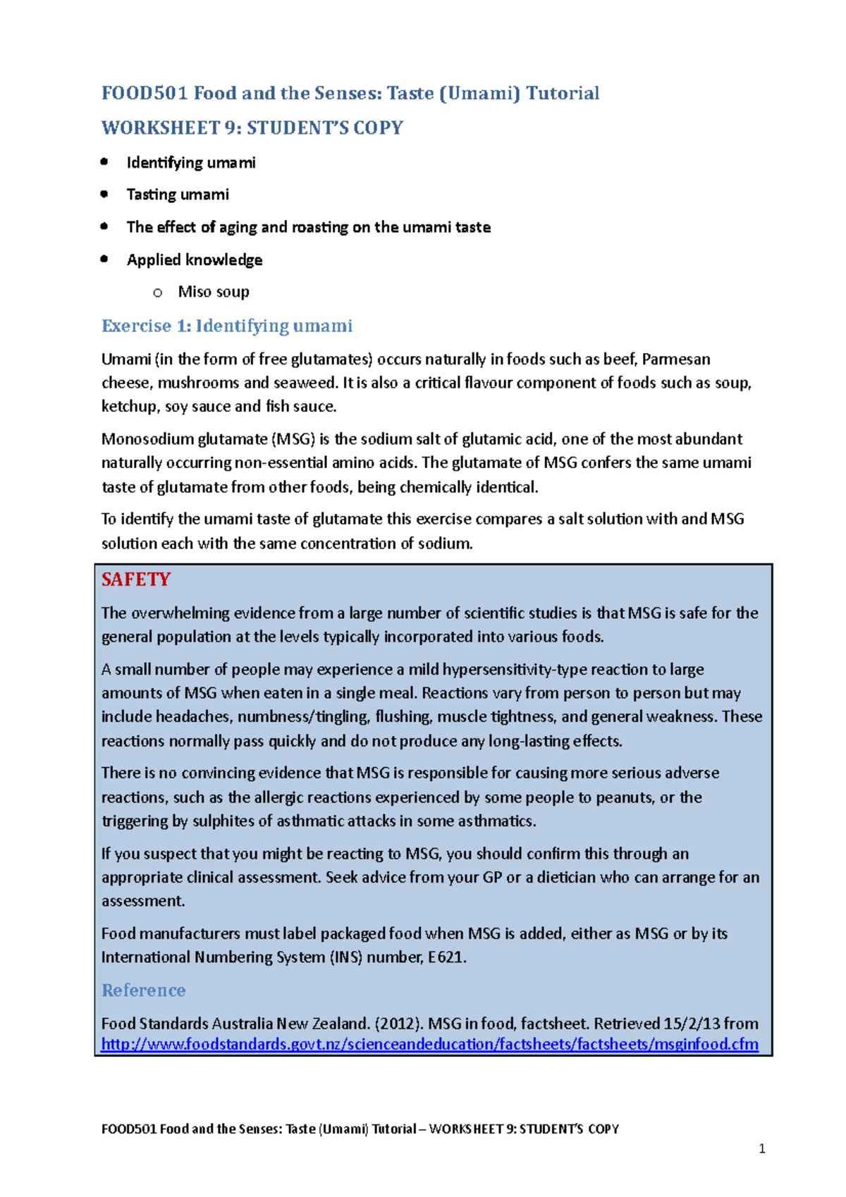 Food Senses Umami - FOOD501 Food and the Senses: Taste (Umami) Tutorial ...