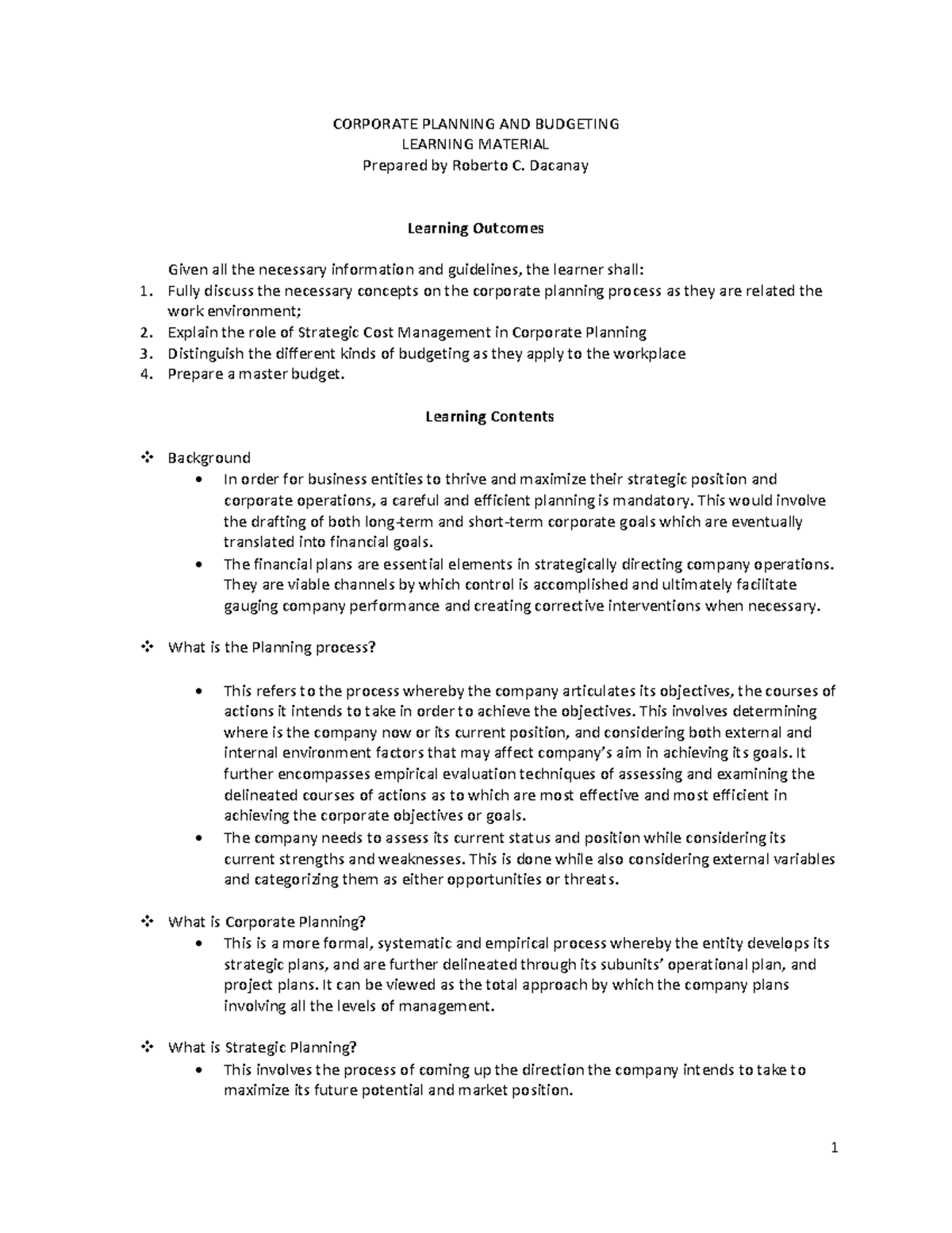 corporate-planning-and-budgeting-accountancy-studocu