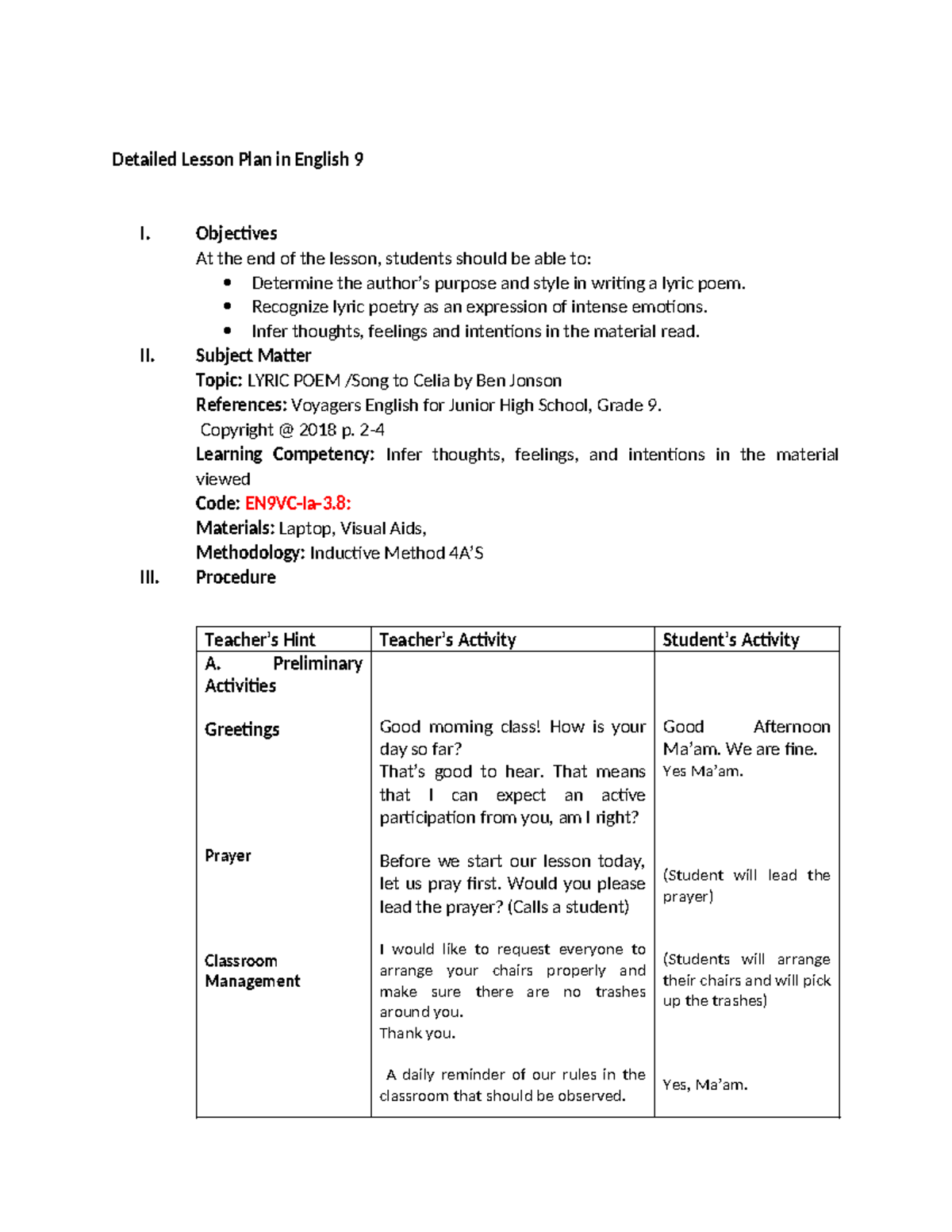 DLP ENG 9 -1-1 - Daily lesson plan grade 9 first quarter - Detailed ...