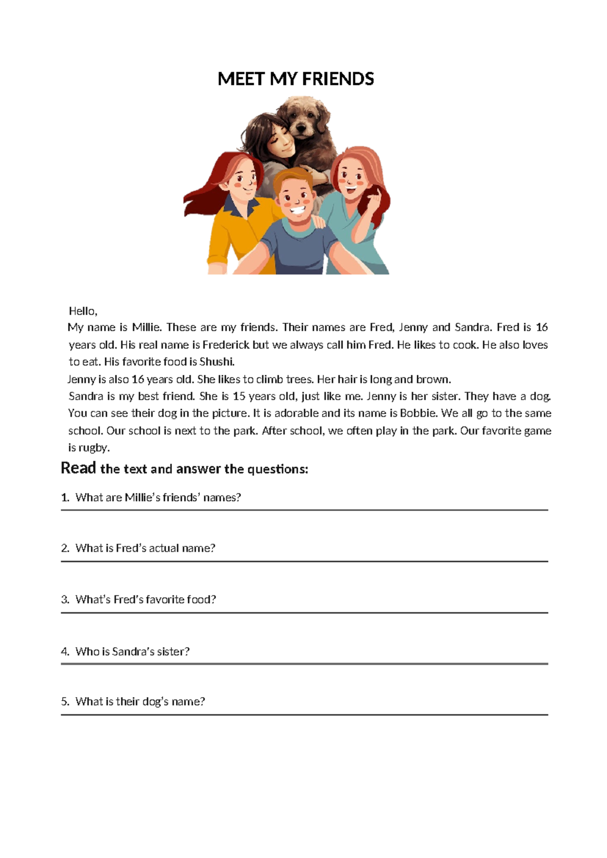 MEET MY PALS - MEET MY FRIENDS Hello, My name is Millie. These are my ...