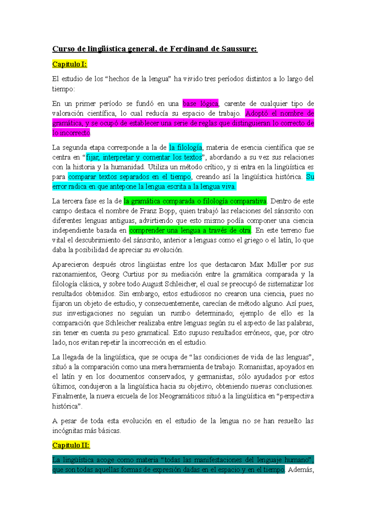 Resumen libro lingüística Subrayado - Curso de lingüística general, de ...