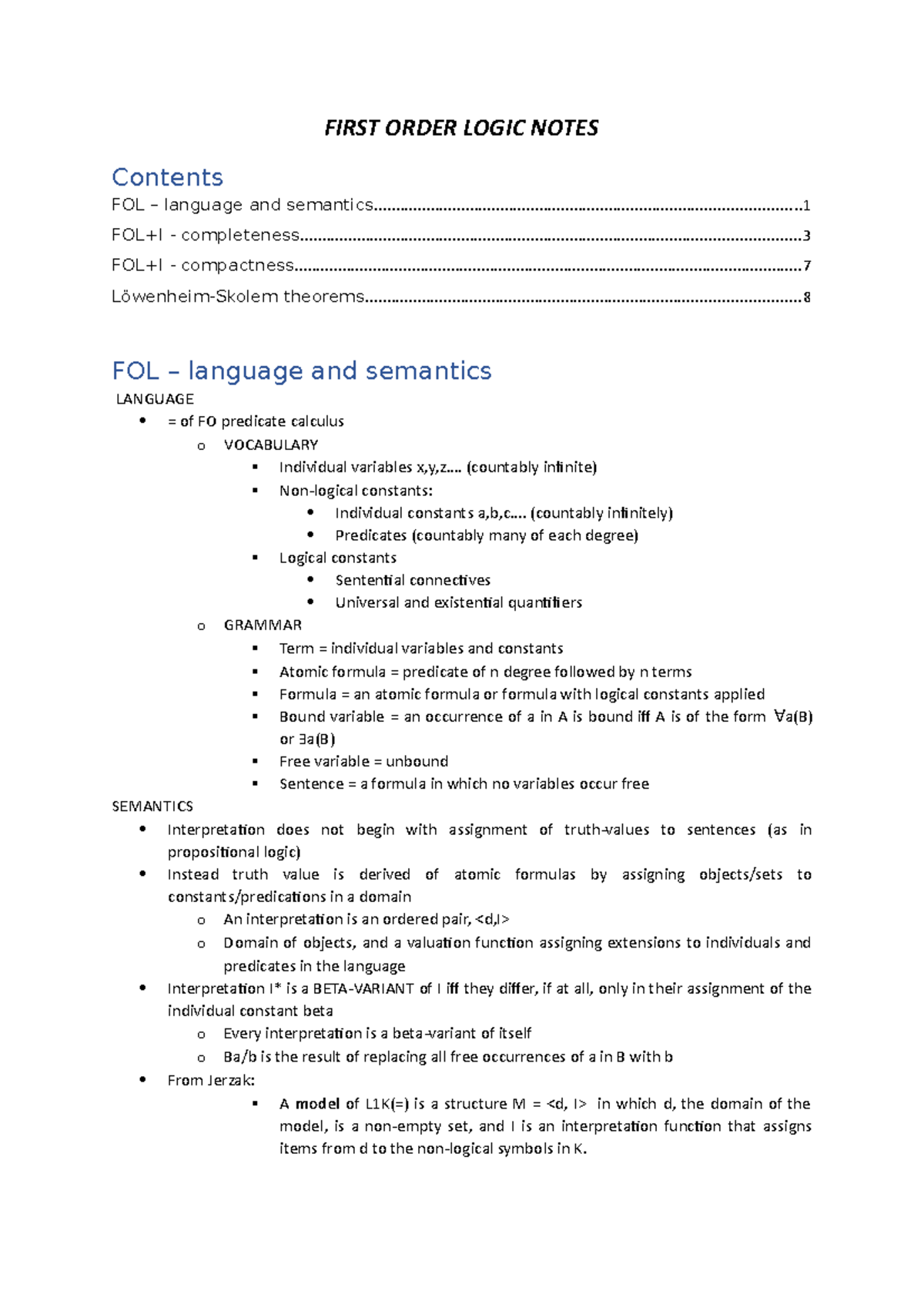 FOL notes - First order logic - FIRST ORDER LOGIC NOTES Contents FOL ...