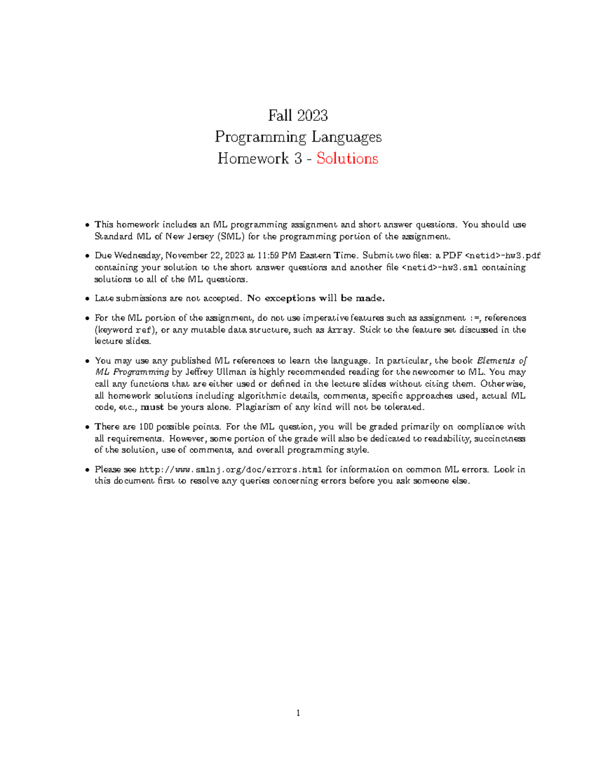 PL HW3 Solutions - 2023 fall hw3 - Fall 2023 Programming Languages Homework 3 - Solutions This ...