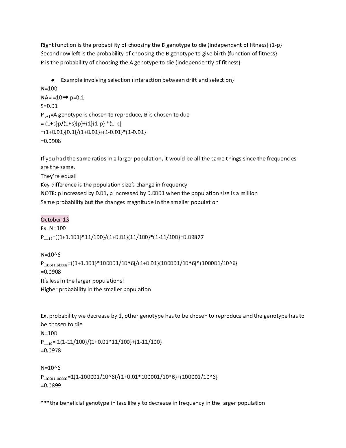 October 13 pop gen - notes - Right function is the probability of ...