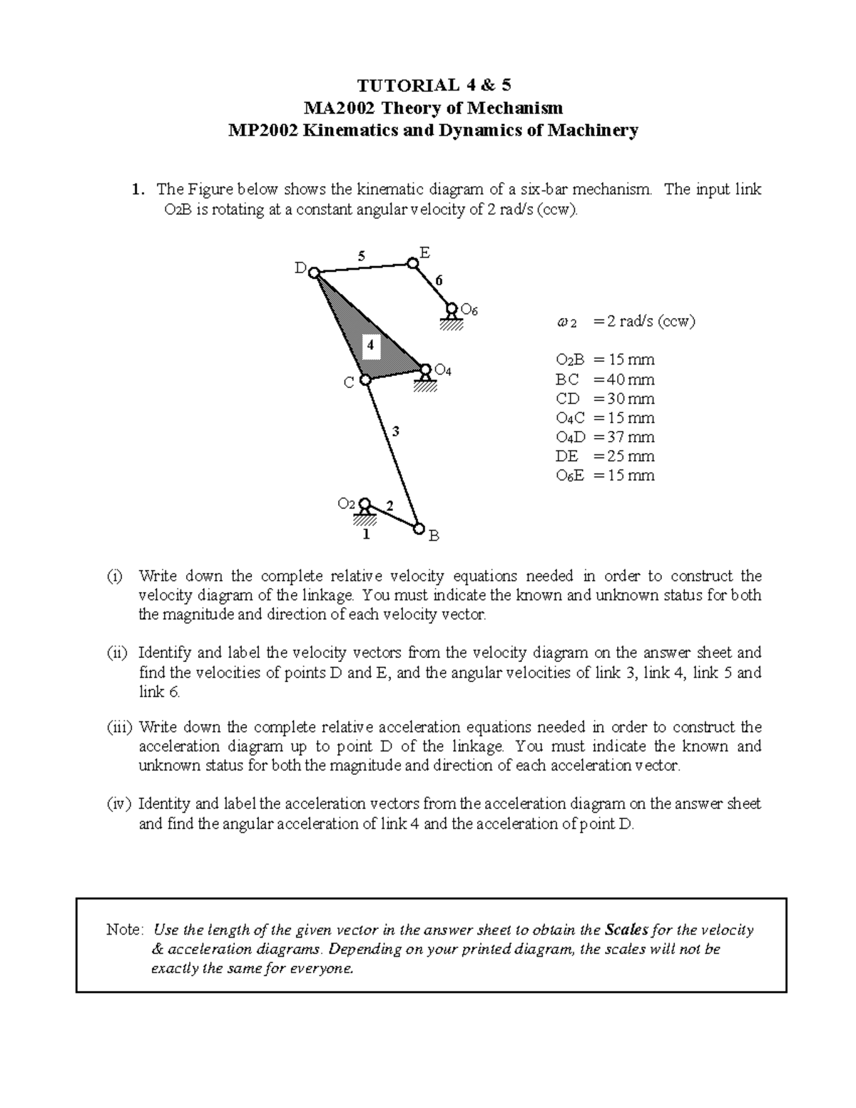 (2023) MA2002 TUT 4&5 - Tutorial - TUTORIAL 4 & 5 MA2002 Theory of Mechanism MP2002 Kinematics ...